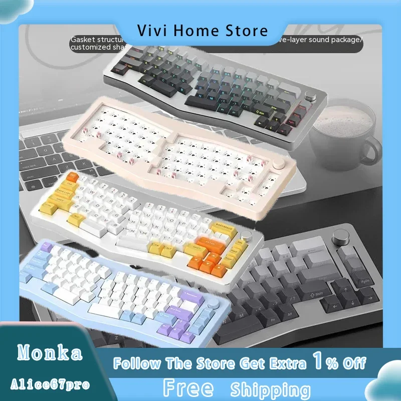 Monka-Alice67pro-Mechanical-Keyboard-Aluminum-Alloy-Wireless-Three-Mode ...
