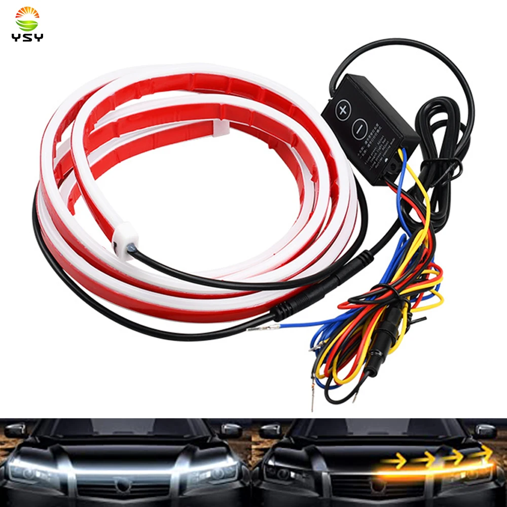 Exterior-Car-LED-Hood-Light-Strip-Dual-Color-Dynamic-DRL-White-Amber ...