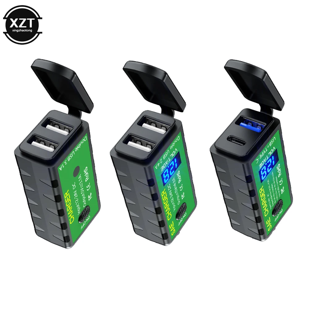 3.1A/4.8A TYPE-C Motorcycle USB Charger SAE to USB Type-C Voltmeter ON ...