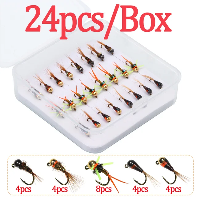 Vampfly 24pcs #16Tungsten Bead Head Jig Nymph Fly Barbed Jig Hook Fast ...