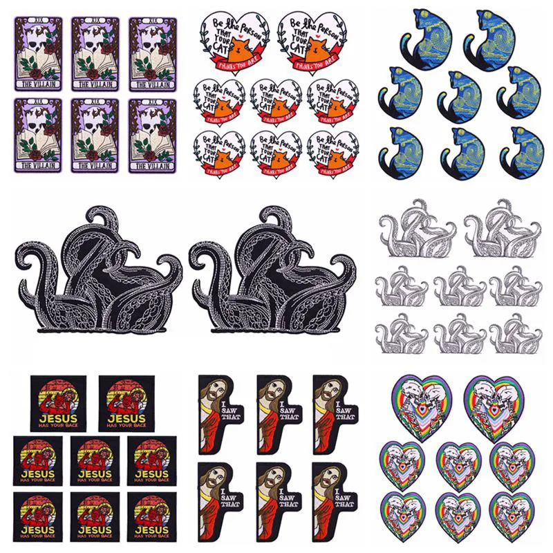 10PCS-Wholesale-Black-White-Octopus-Patch-Punk-Embroidery-Patches-On ...