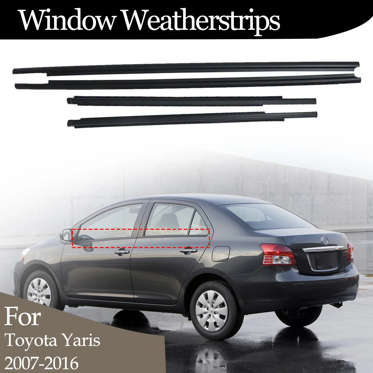 4PCS-Car-Outer-Windows-Rubber-Weatherstrip-For-Toyota-Yaris-2007-2016 ...