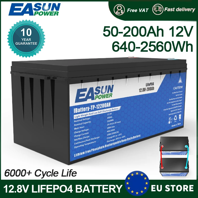 EASUN-POWER-LiFePO4-Battery-50AH-100AH-200AH-12V-24V-BMS-Rechargeable ...