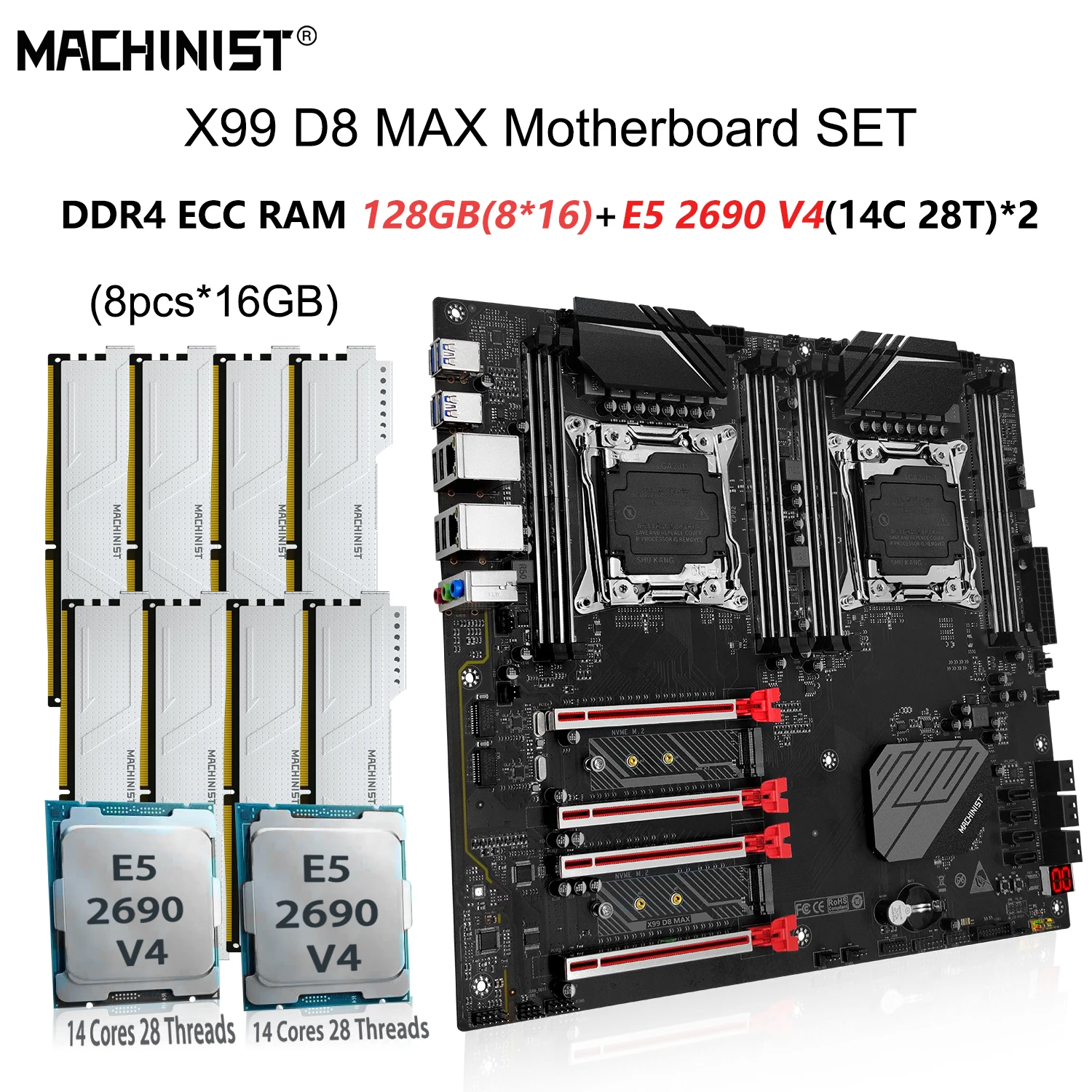 Machinist X99 Motherboard Set Intel Lga 2011 3 Kit Xeon E5 2690 V4 Dual