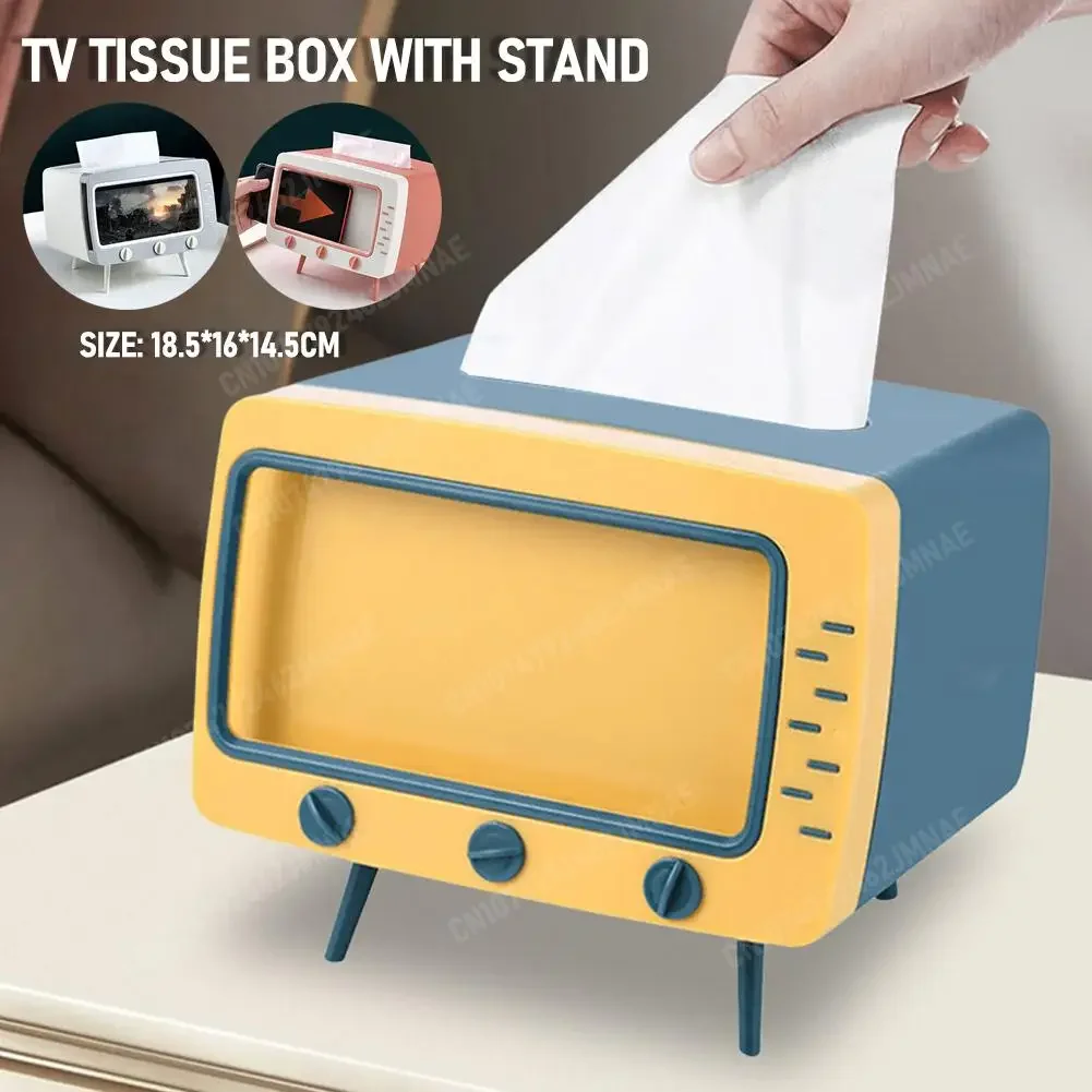 Kawaii TV Tissue Box with Phone Stand Creative Tissue Dispenser Desktop ...