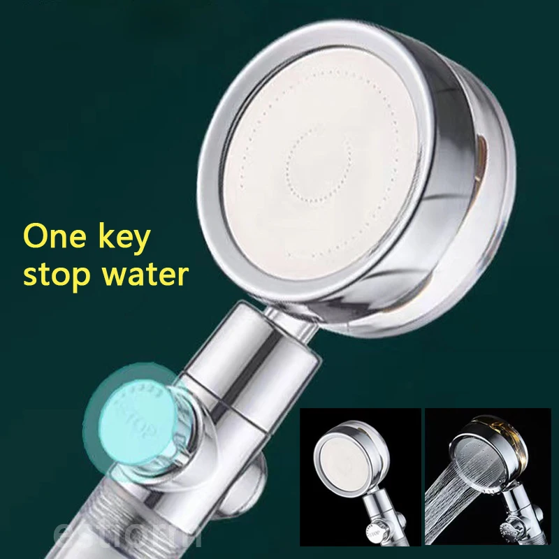 Pommeau de douche turbo à hélice,débit réglable,douche turbocompressée haute pression rotative à ...