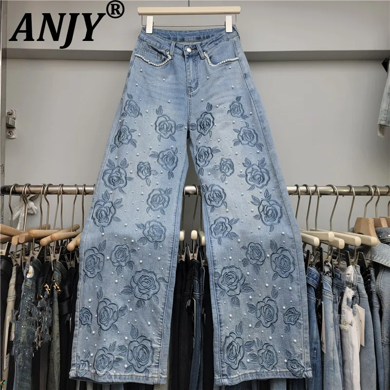 ANJY Autumn New Women Jeans Heavy Craft Beaded Embroidery Denim ...