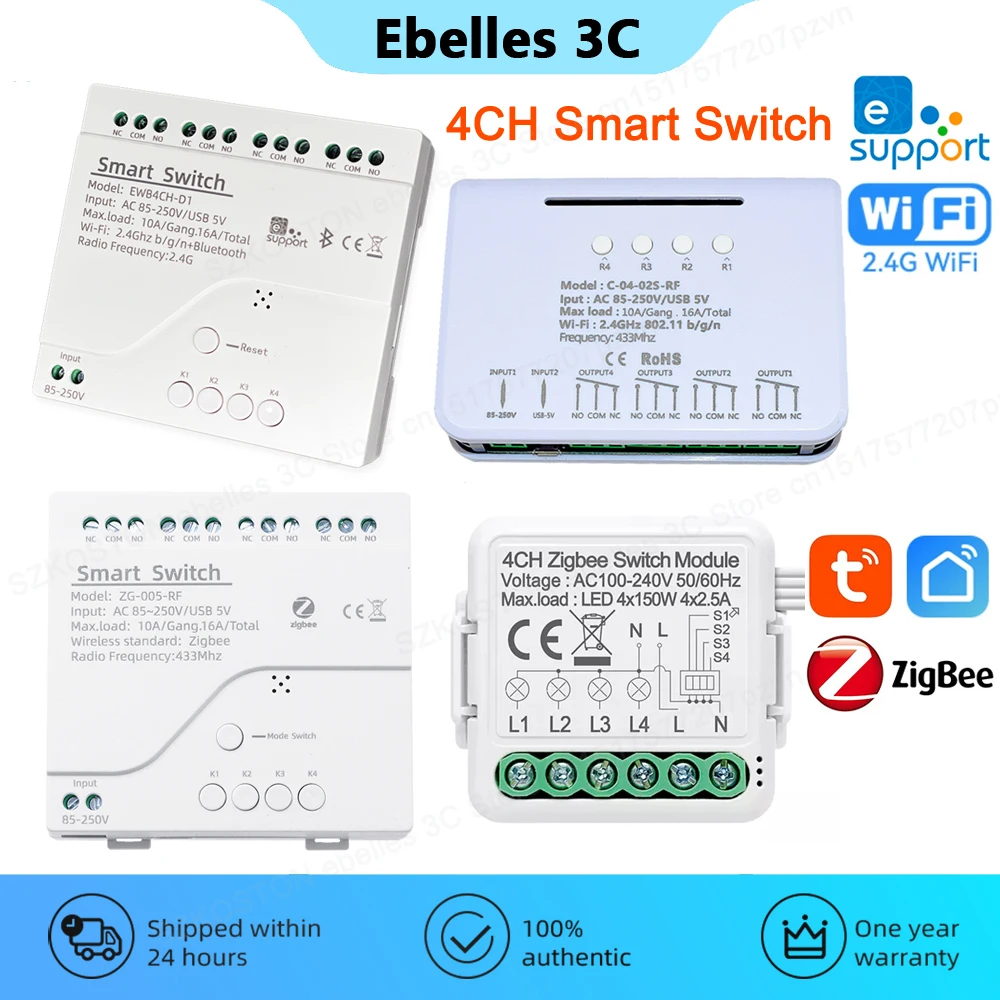 4CH-Tuya-Zigbee-Switch-Relay-Module-with-RF433-eWeLink-APP-WiFi-Smart ...