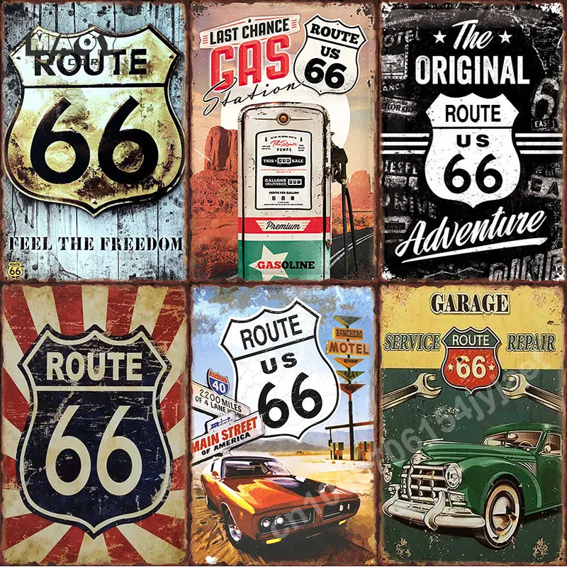 Route-66-Metal-Sign-House-Plaque-Metal-Poster-Tin-Signs-Plate-Wall ...
