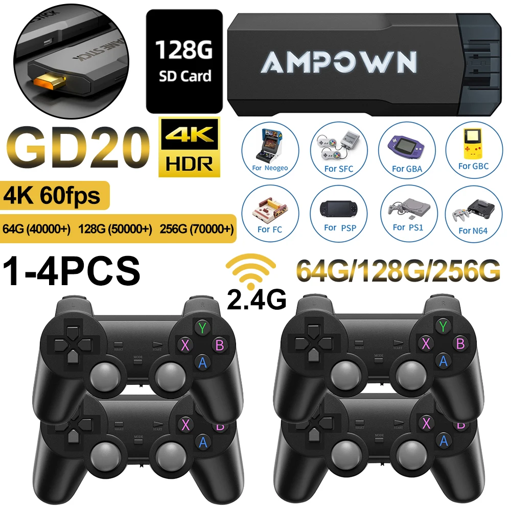 1-4PCS-GD20-Video-Game-Console-Low-Latency-64G-128G-256G-4K-Game-Stick ...