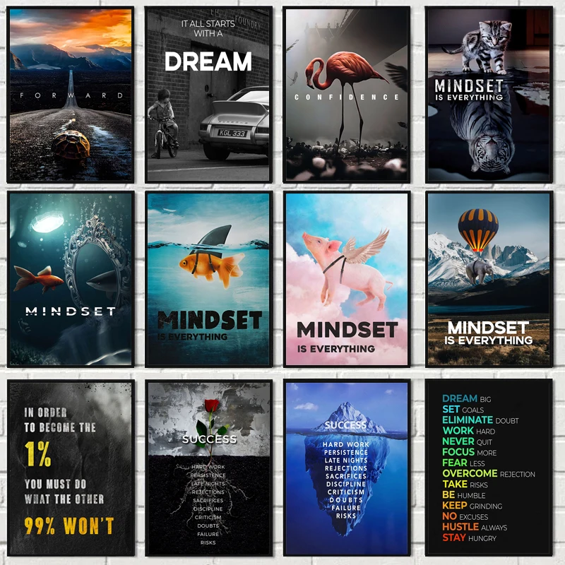 Animal-Motivational-Quote-Canvas-Painting-Poster-Print-Lion-Fish-Dreams ...