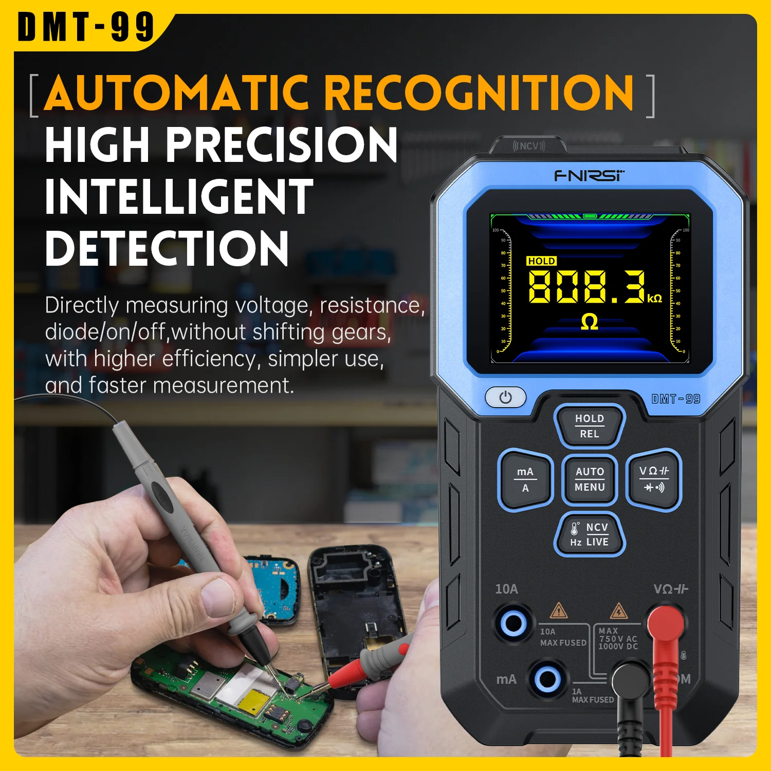FNIRSI-DMT-99-Digital-Multimeter-9999-Auto-Range-Resistance-Capacitance ...