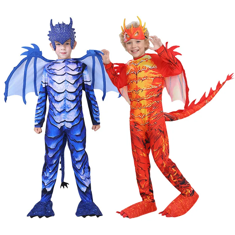Deadly Frost Blue Dragon Costume Kids Unisex Dinosaur Outfits Dress Up ...