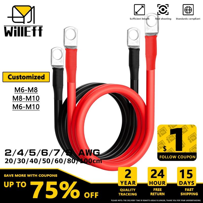 Parallel series battery inverter connect cable with lug terminal wire ...