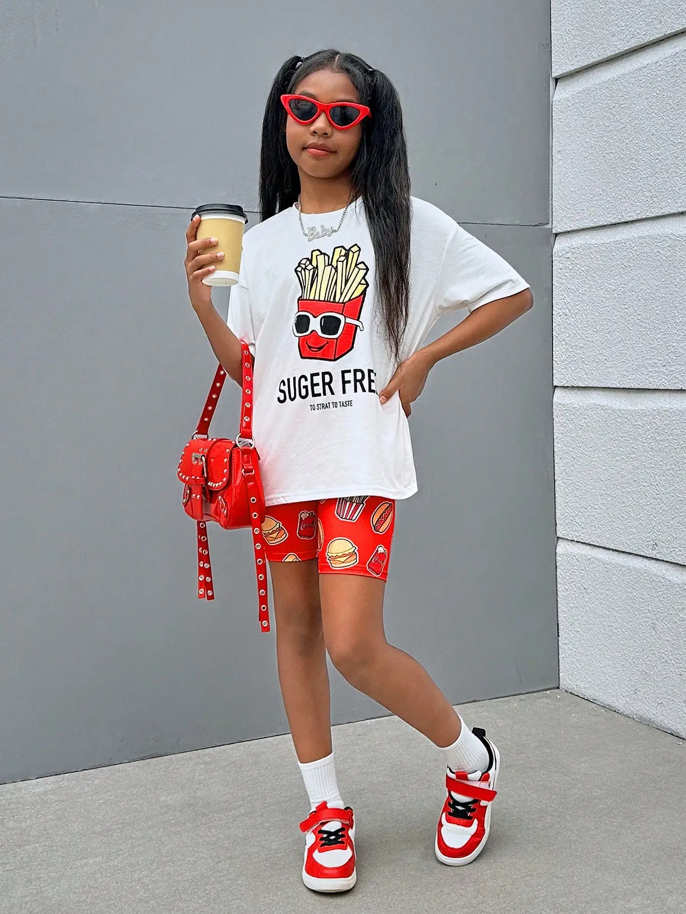 Teen-Girls-Casual-French-Fries-Monogram-Printed-Short-Sleeve-Top-and ...