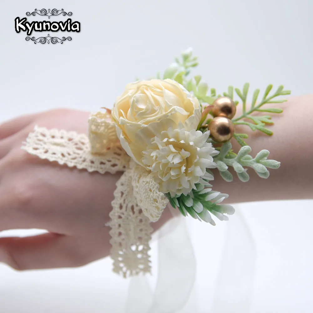 Lace Wrist Corsages Ivory Cream Corsages With Bracelet for Wedding ...
