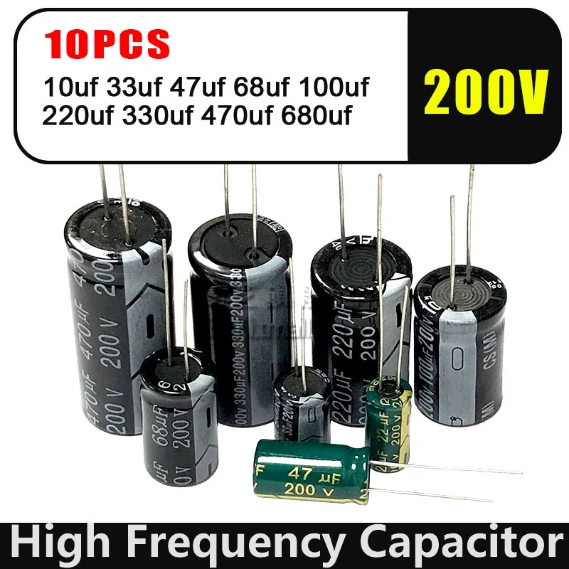10PCS 200V High Frequency Low ESR Aluminum Electrolytic Capacitor 10uf 33uf 47uf 68uf 100uf ...