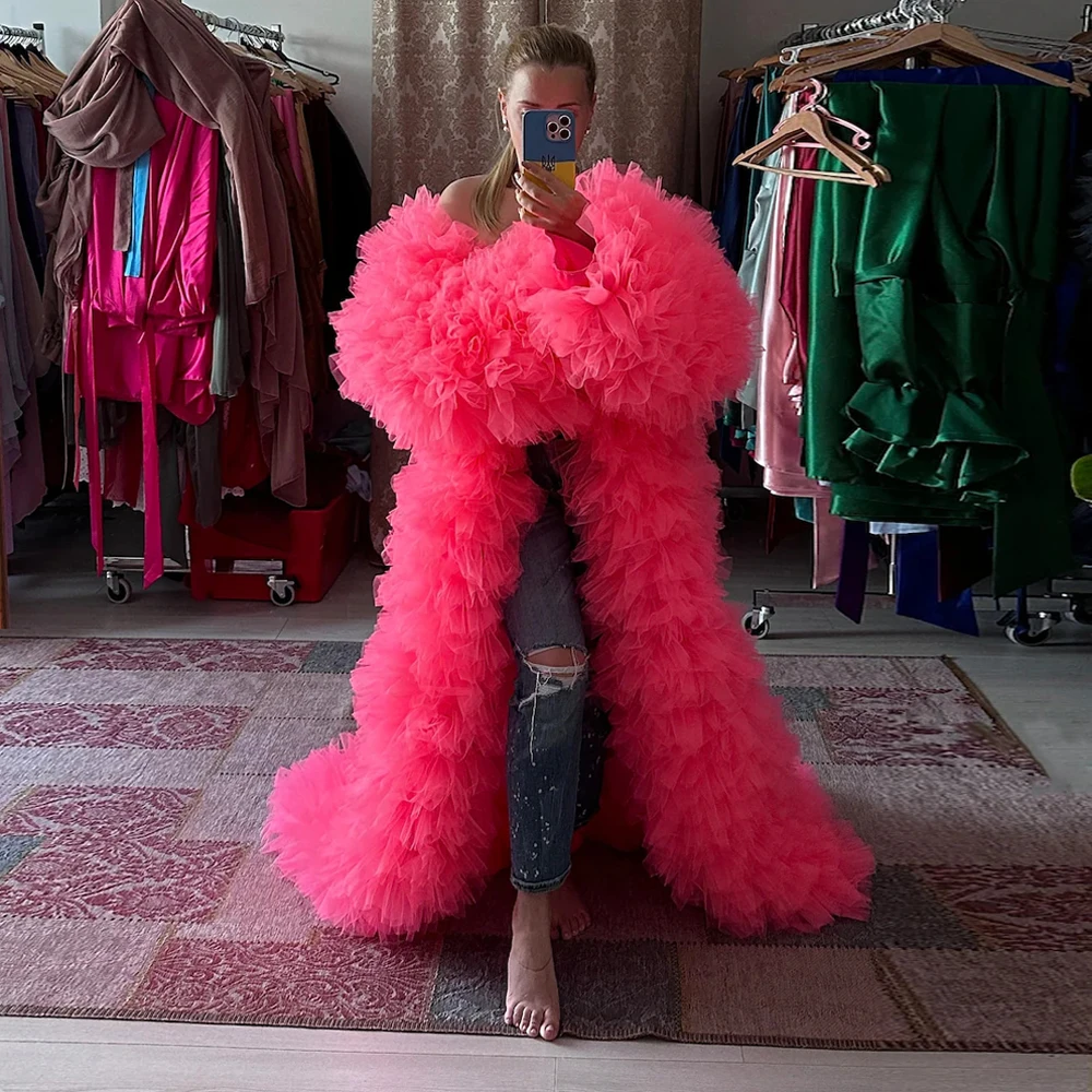 Gorgeous Photo Shooting Ruffle Cape Women Long Coat Long Sleeves Tulle ...