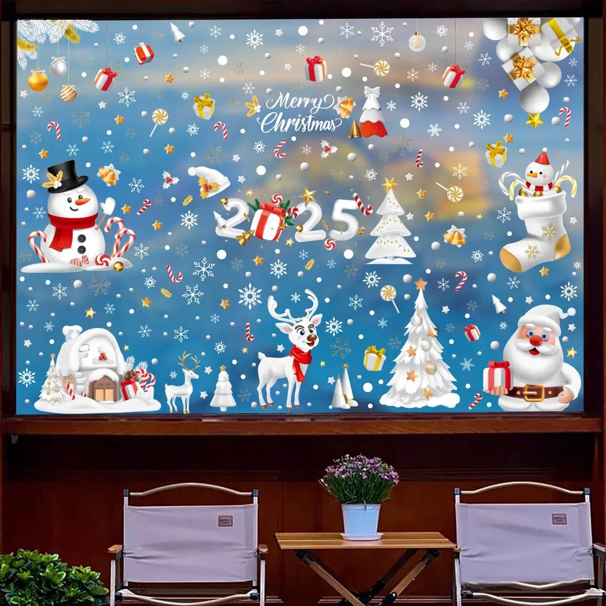 Christmas-Snowman-Window-Stickers-Whiite-Elk-Santa-Claus-Xmas-Tree ...