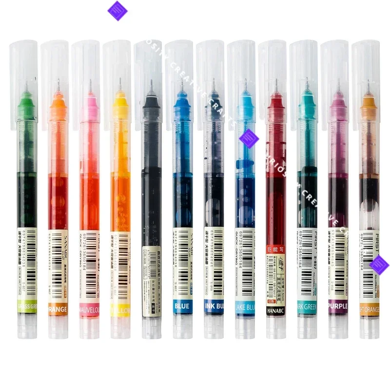12 Color/set Fine Nib Gel Pen Big Ink Capacity Ballpoint Straight Liquid Student School Office ...