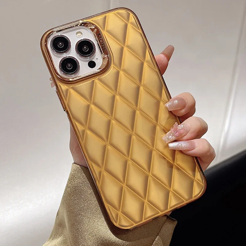 Fashion-3D-Rhomb-Lattice-Nets-Phone-Case-For-IPhone-15-14-13-12-11-Pro ...