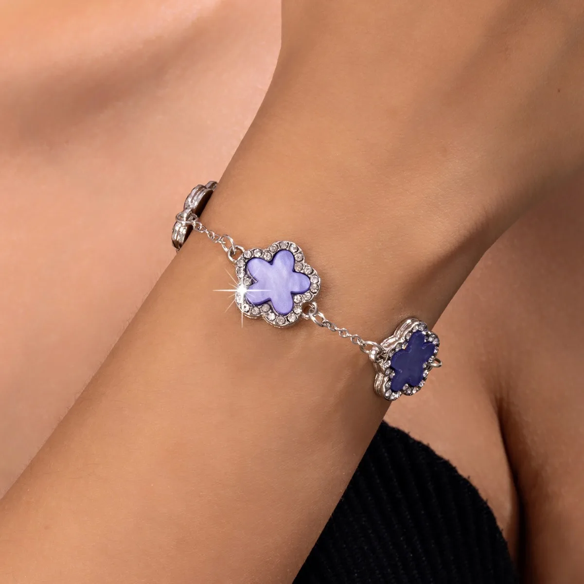 Elegant Purple Five-leaf Clover Flower Chain Bracelet Fashionable Lady ...