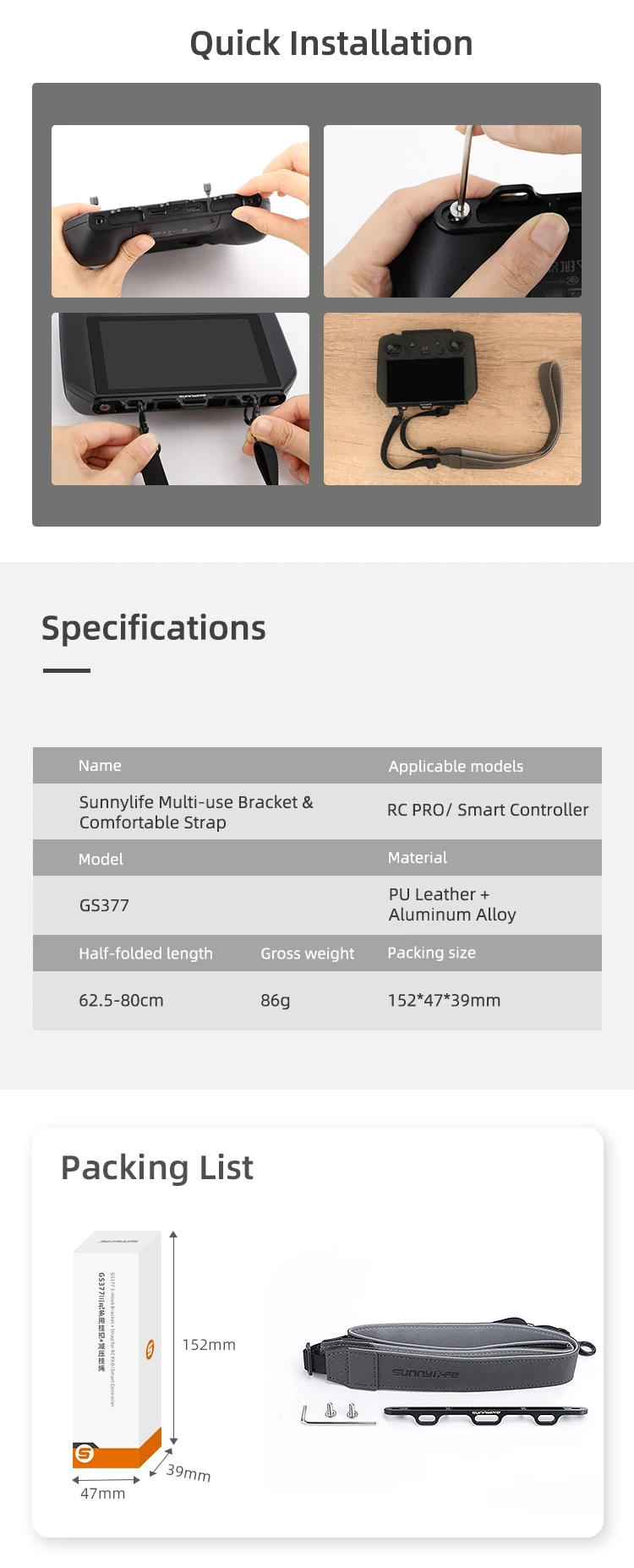 Sunnylife Remote Controller Hanger Disassembly-free Bracket with Strap ...