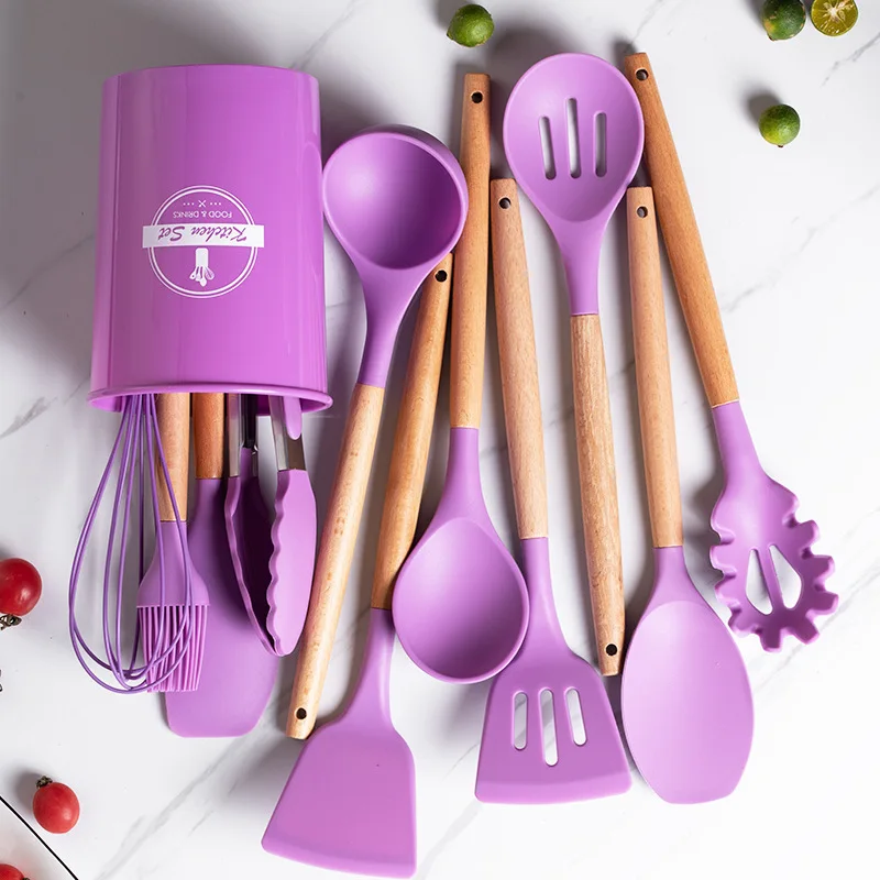Wood-handle-silicone-cooking-kitchenware-12-piece-set-of-non-stick ...