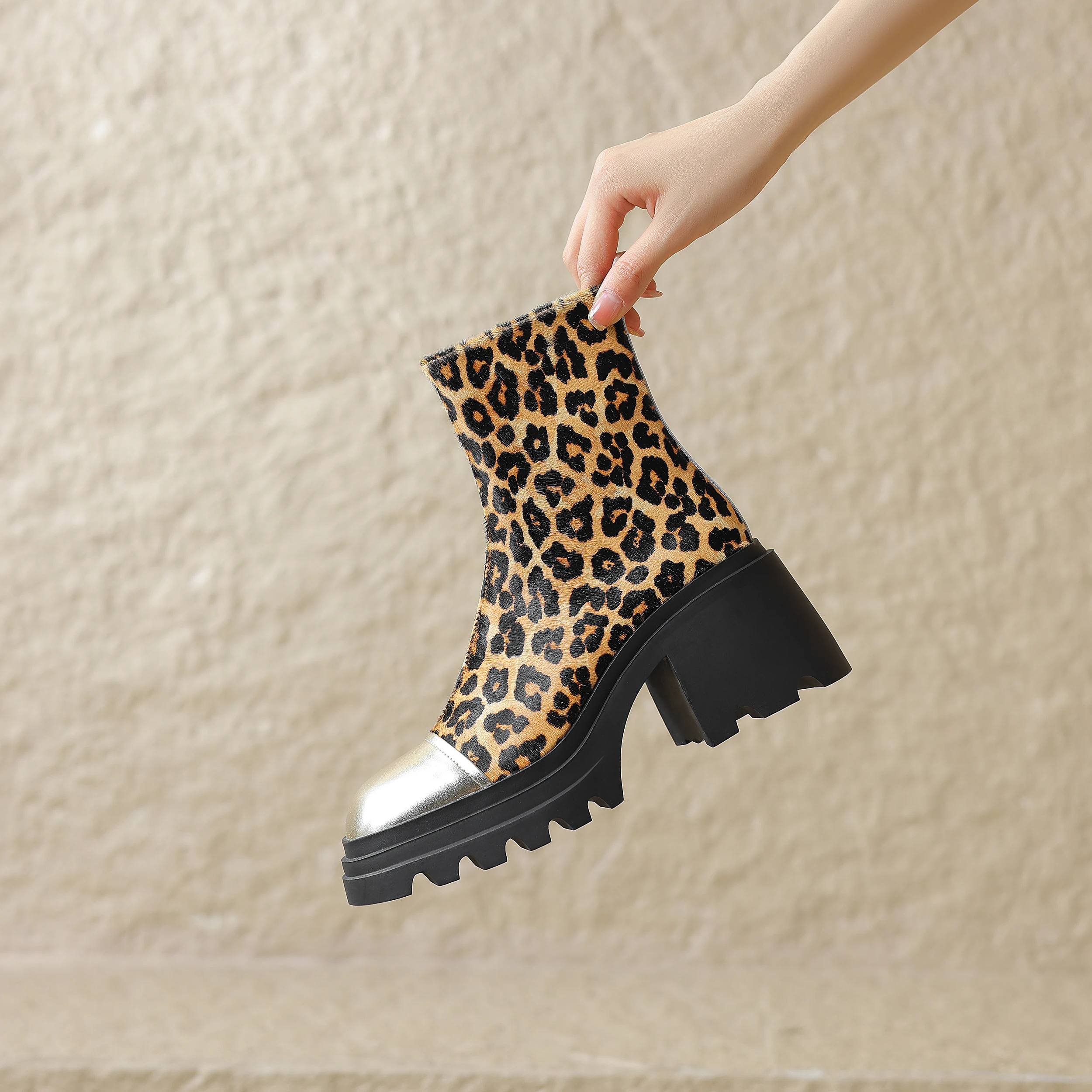 Botas de mujer con plataforma de crin de cuero genuino hechas a mano ...