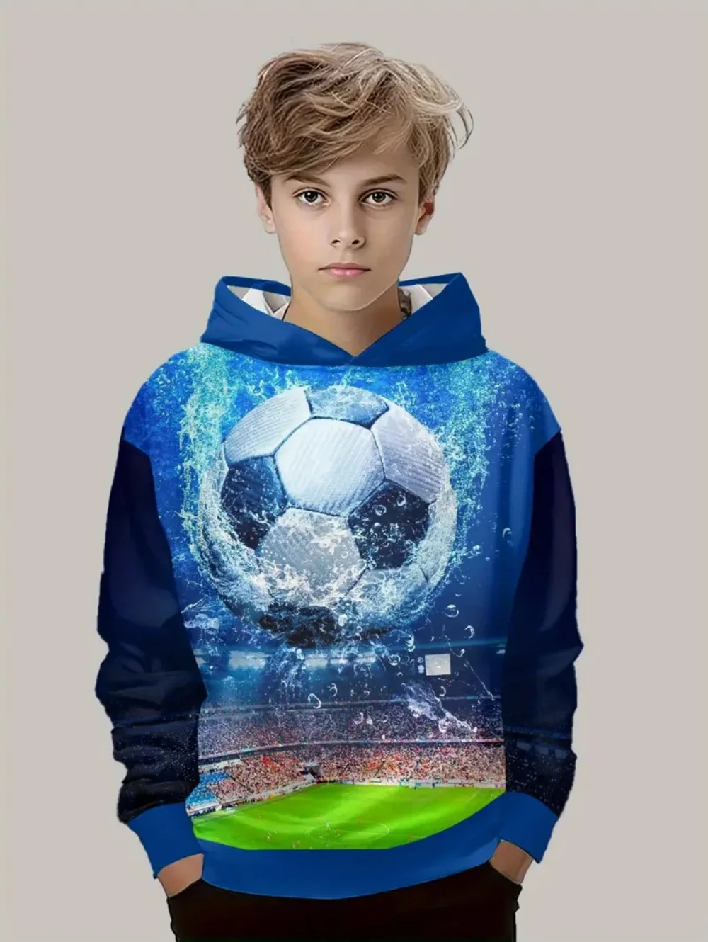Boys' 3D Soccer Ball Harajuku Print Hoodie Casual Polyester Long Sleeve ...