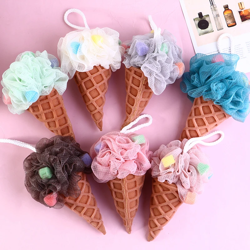 Ice Cream Body Scrubber Mesh Foaming Sponge Bath Shower Sponge Puffs ...