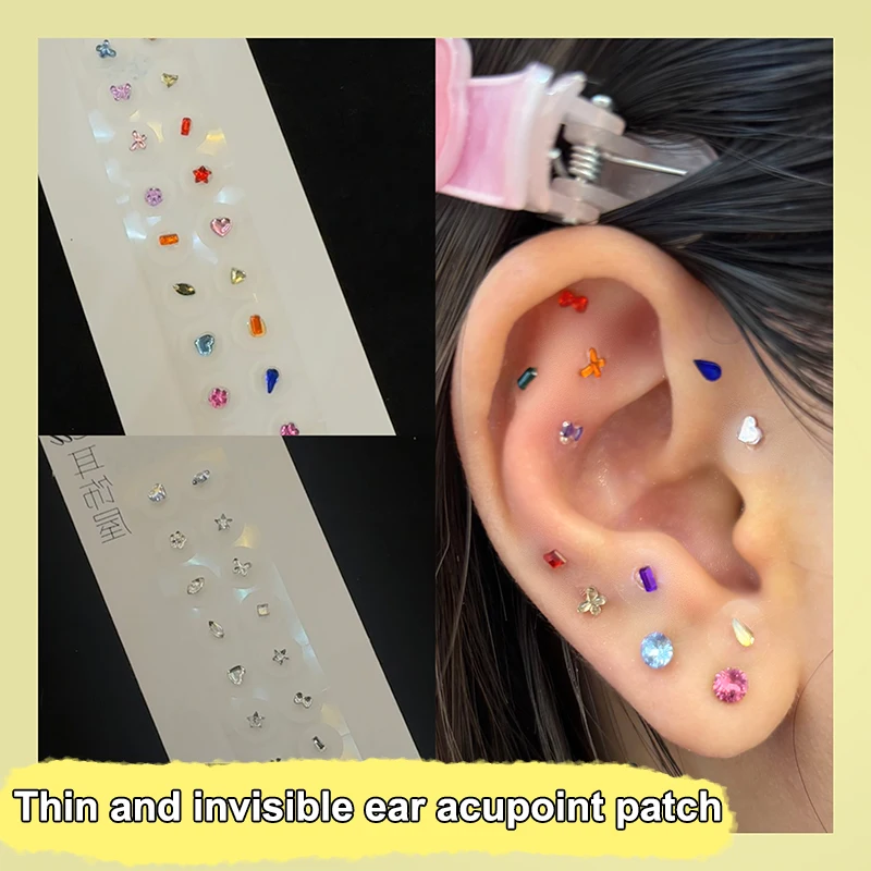 Fashion Bowknot Colorful Rhinestone Pearls Ear Point Stickers Ear ...