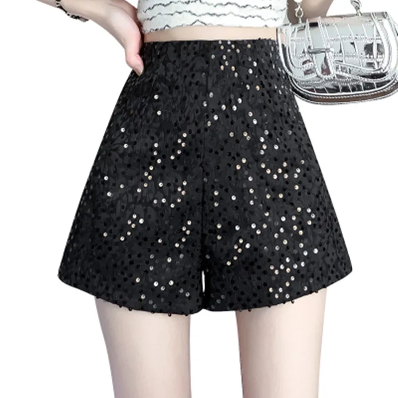 Niche-High-Waisted-Sequin-Casual-Shorts-Women-s-Korean-Version-Loose ...