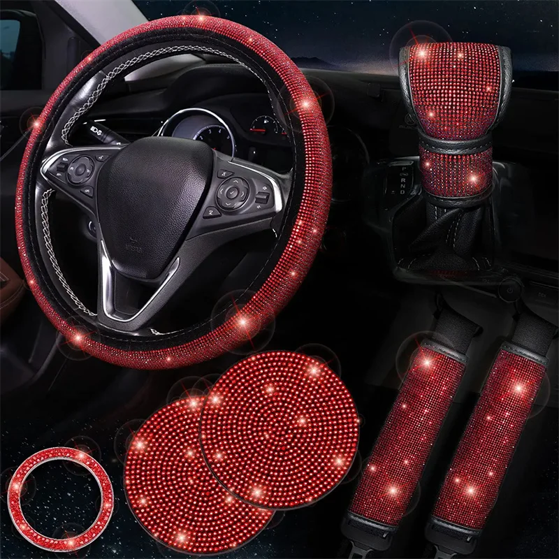 7PCS-Glitter-Crystal-Diamond-Car-Steering-Wheel-Covers-Rhinestone-Auto ...
