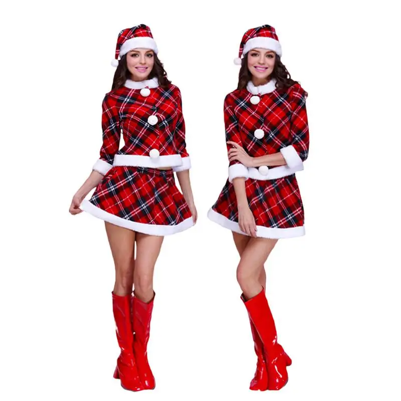 Disfraz-de-Pap-Noel-para-mujer-traje-de-Navidad-a-cuadros-rojos ...