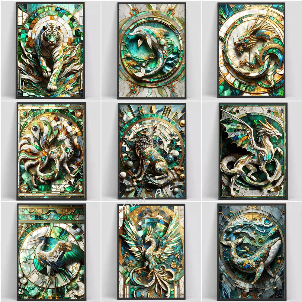 Fantasy-Abstract-Phoenix-Dragon-White-Tiger-Animal-Posters-Print-Canvas ...