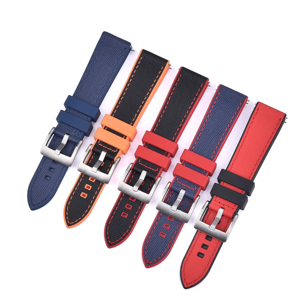 2024-New-Design-Hybrid-FKM-Watch-Strap-20mm-22mm-Fluoro-Rubber-Leather ...