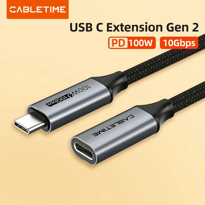 CABLETIME-USB-C-Cable-Extension-Gen-2-4K-60Hz-PD100W-10Gbps-Fast ...