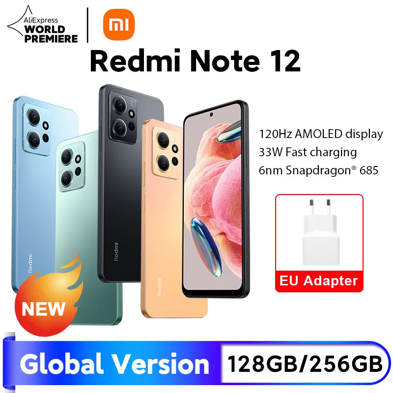 Xiaomi-Redmi Note 12 Global Version, Snapdragon à charge rapide, 128 Go ...