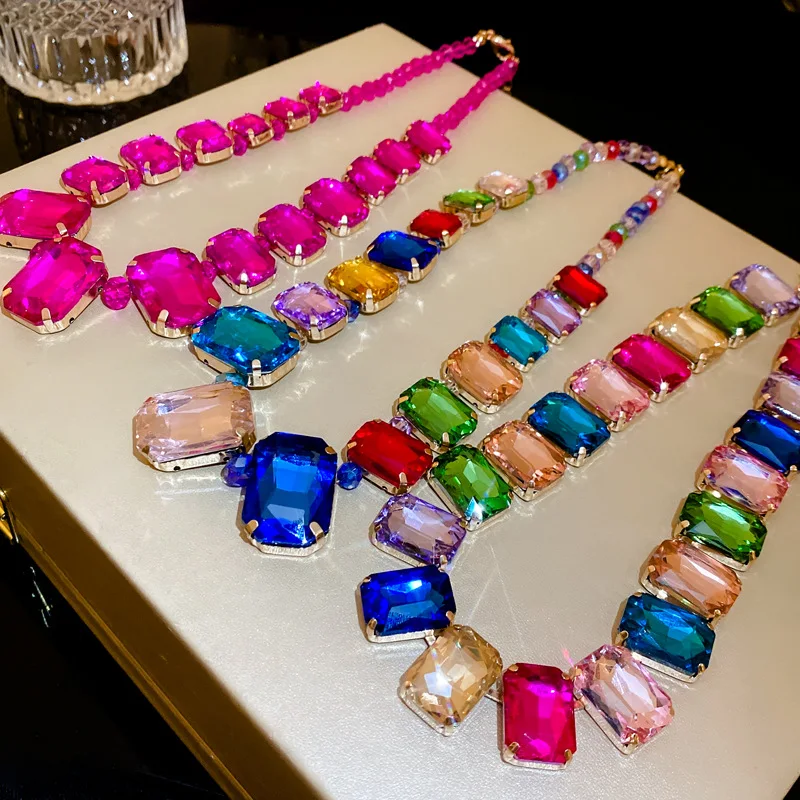 Inlaid-Colorful-Square-Crystal-Chain-Necklace-New-Collarbone-Chain ...