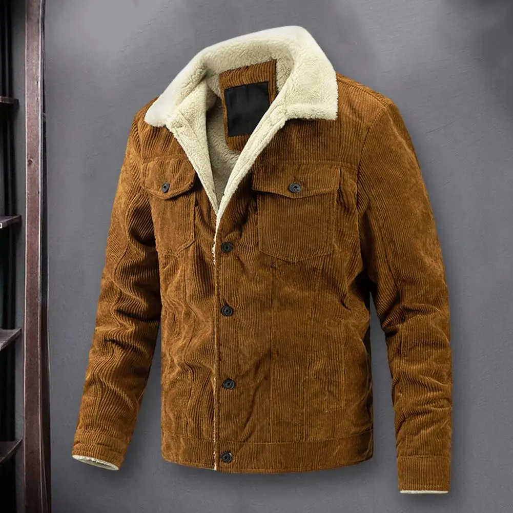 Men Winter Coat Thickened Warm Cozy Corduroy Coat Single-breasted Men ...