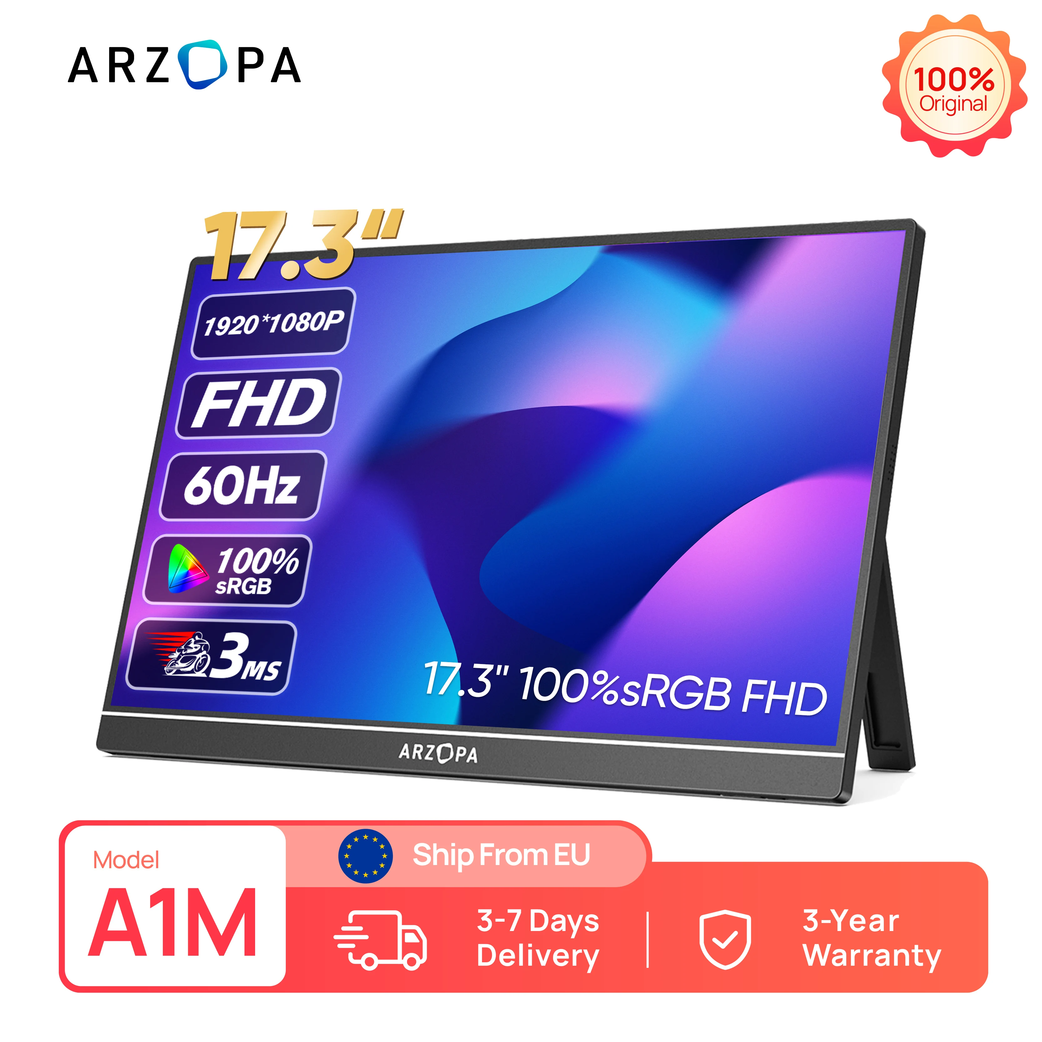 ARZOPA 17.3''1080P IPS Monitor de jogos portátil HDMI USB Suporte de ...