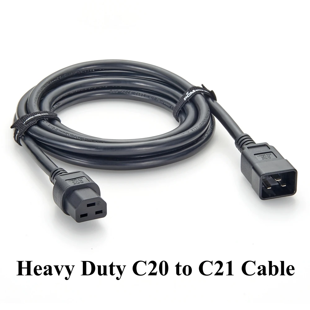 Heavy Duty C20 to C21 AC Power Cable, SJT 12AWG, 250V 20A, IEC-60320 ...