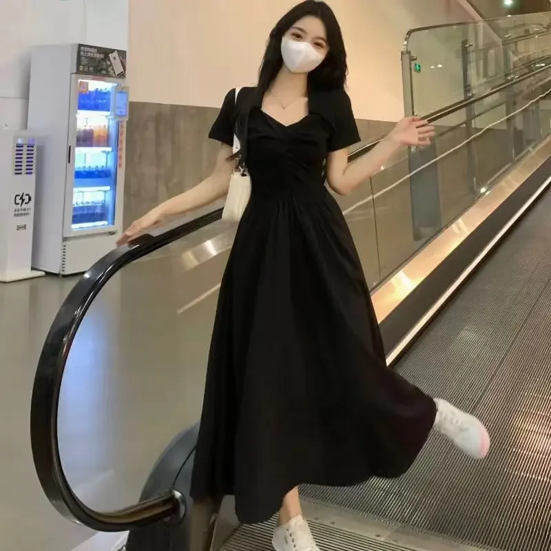 Women-s-Clothing-Summer-New-French-Style-Hebona-Dress-Black-A-line-Long ...