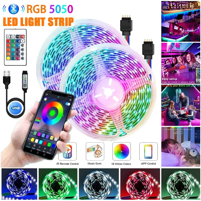 Led-Strip-Lights-5050-RGB-Bluetooth-1M-30M-5V-USB-Led-Light-TV ...