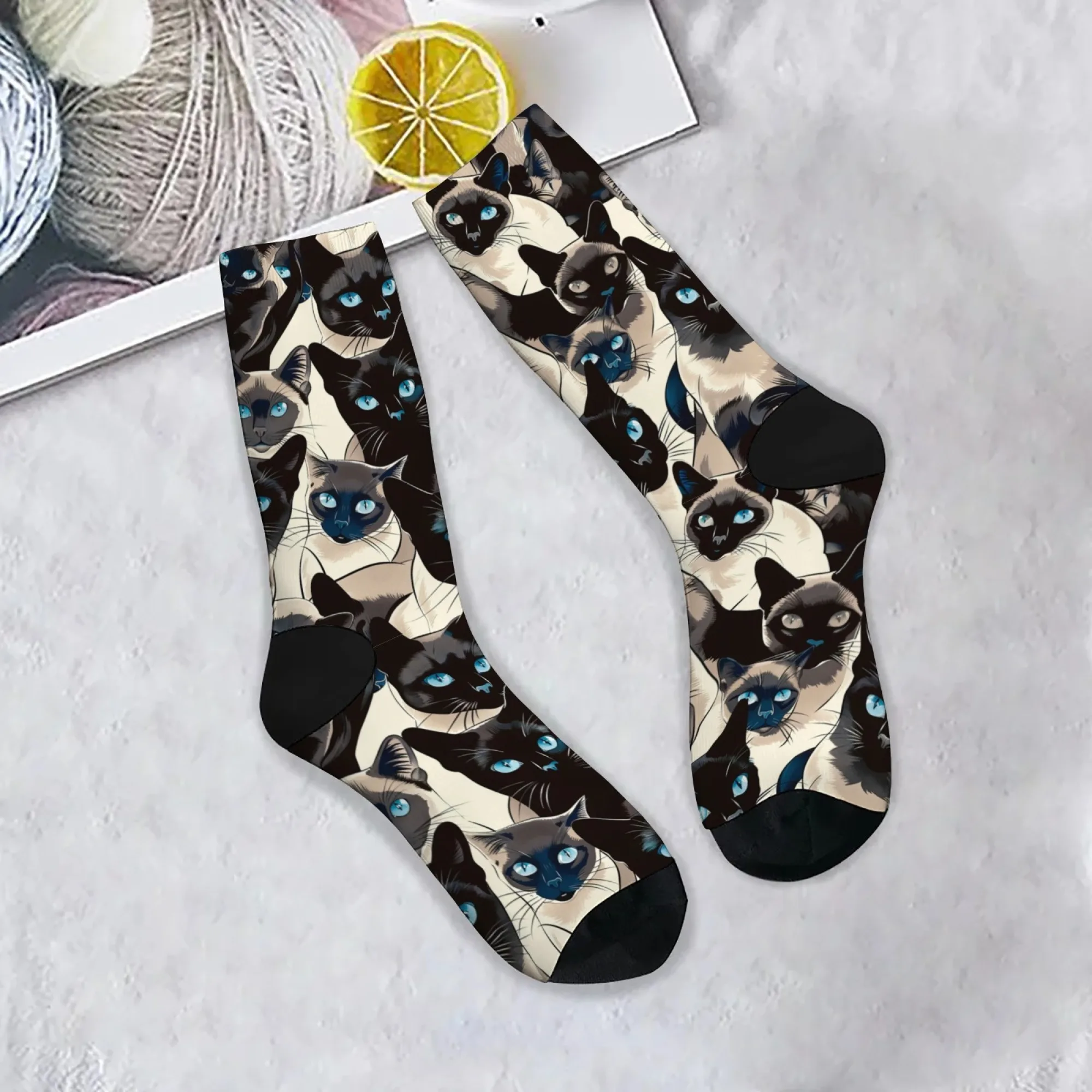 Siamese cat cute happy socks unisex Harajuku cartoon print socks ...