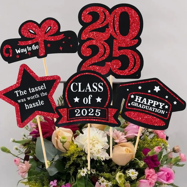 Class Of 2025 12Pcs (Red & Blue) - Table Decor With 3D Honeycomb ...