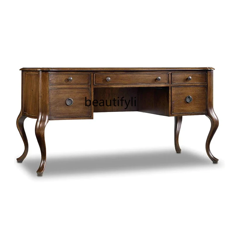 Retro-Solid-Wood-Desk-Chair-Combination-Study-Desk-Oak-Computer-Desk ...