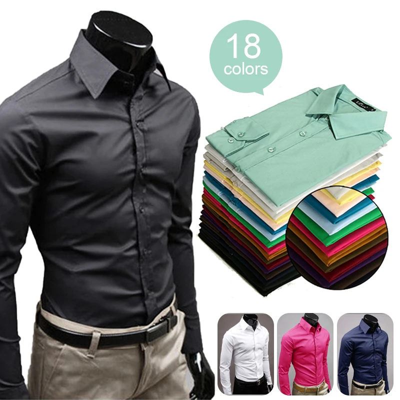 Men-s-Long-Sleeve-Button-Up-Shirts-Solid-Slim-Fit-Casual-Business ...