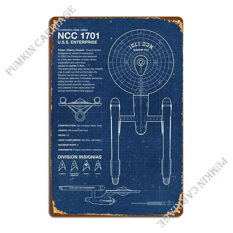 U-S-S-Enterprise-Blueprint-Metal-Sign-Bar-Cave-Plaques-Club-Tin-Sign ...